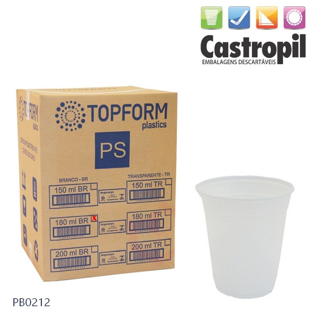 Top Form Copo Abnt/12 Ps 180Ml Br C/25X100 - castropil